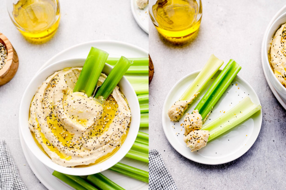 Everything Bagel Hummus with Celery Dippers